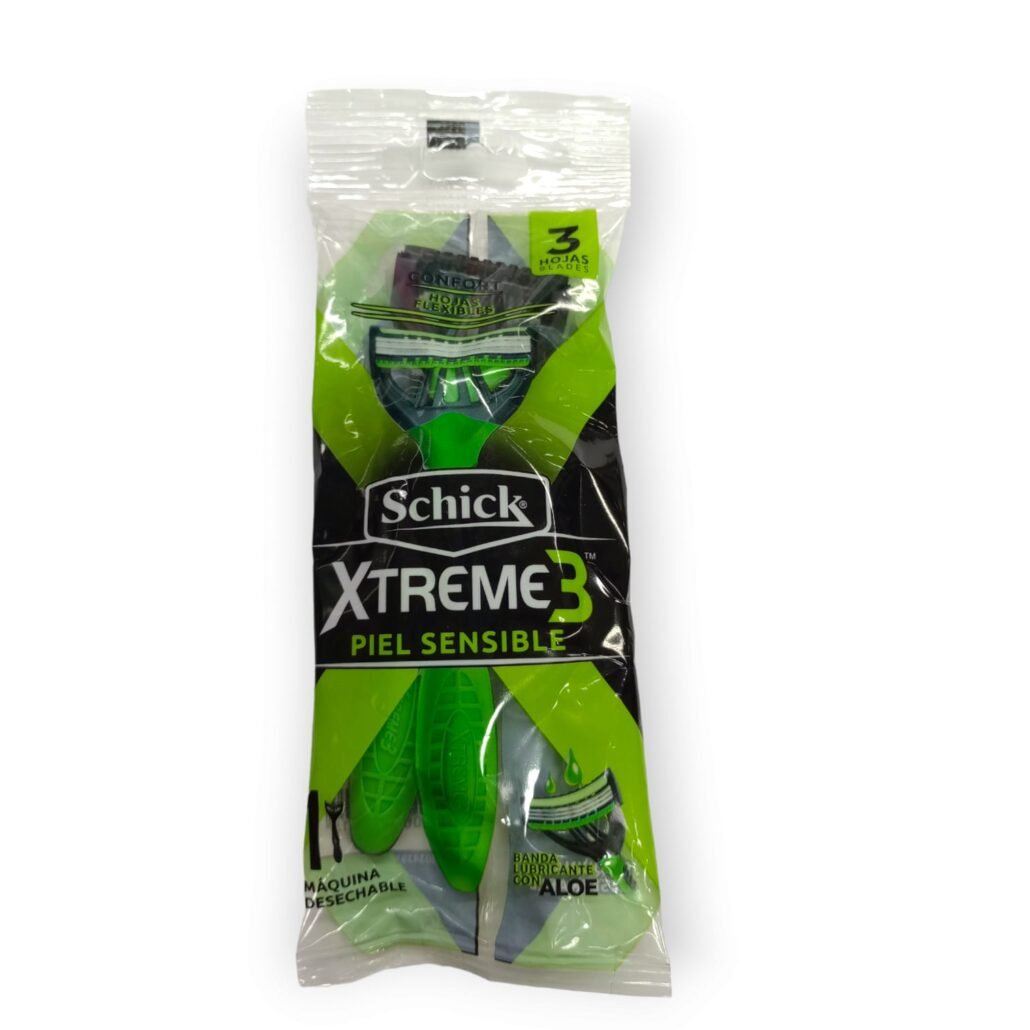 MAQUINA SHICK EXTREME VERDE 3 HOJAS - Distribuidora Arymar